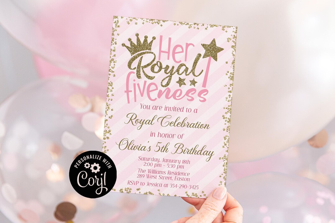 Royal Fiveness 5th Birthday Invitation, Fifth Birthday, 5th, Five ...