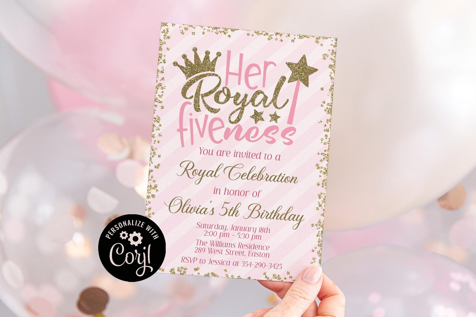 Royal Fiveness 5th Birthday Invitation, Fifth Birthday, 5th, Five ...