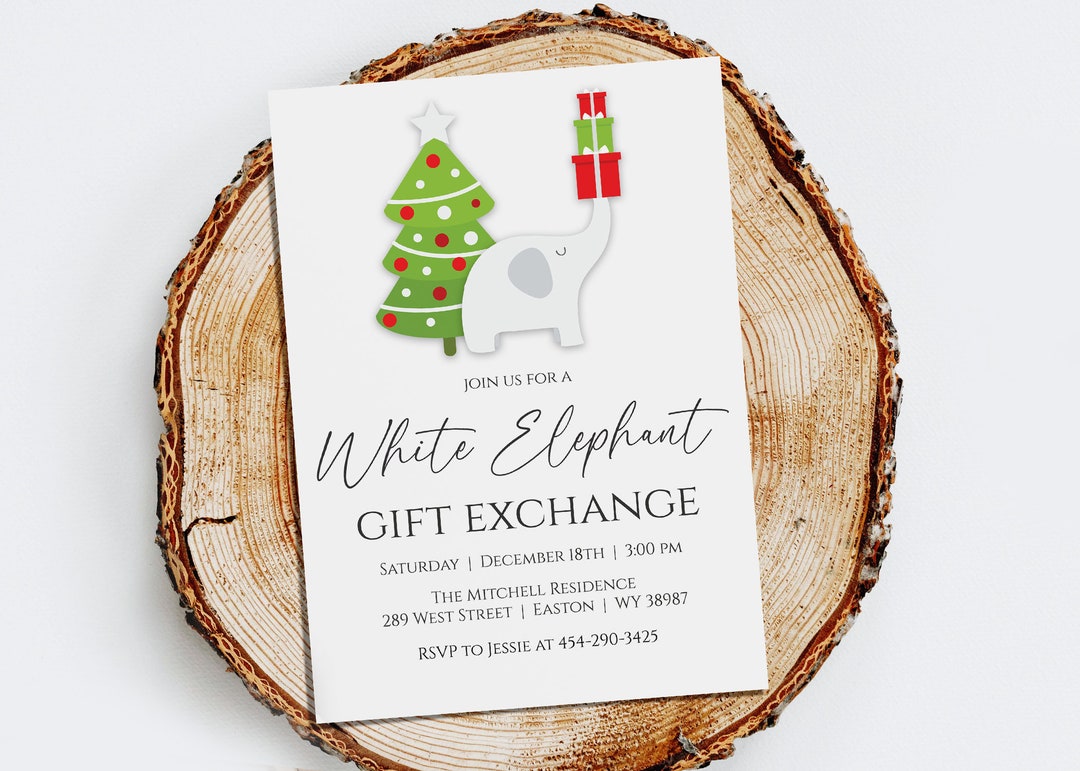 White Elephant Invitation, Gift Exchange, Elephant, Christmas, Holiday ...