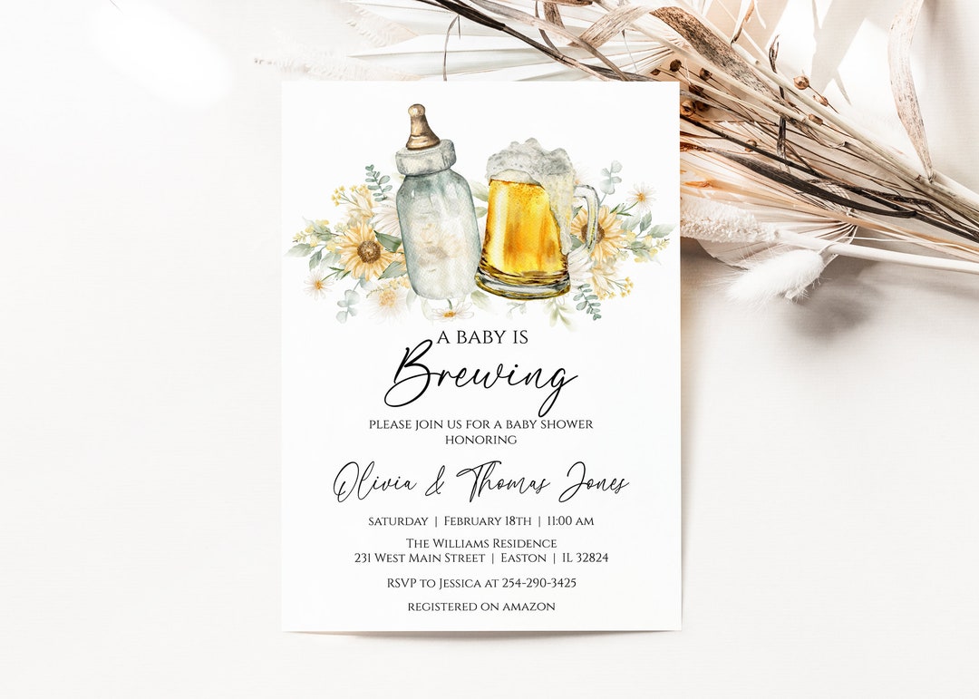 A Baby is Brewing Baby Shower Invitation, Baby, Bottles, Beer, Co-ed ...