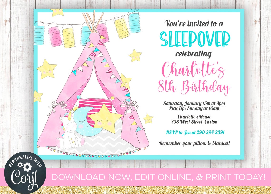 Slumber Party Invitation Birthday Sleepover Pajama Party - Etsy