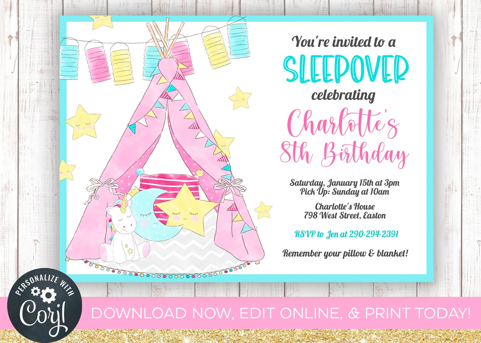 Slumber Party Invitation Birthday Sleepover Pajama Party - Etsy