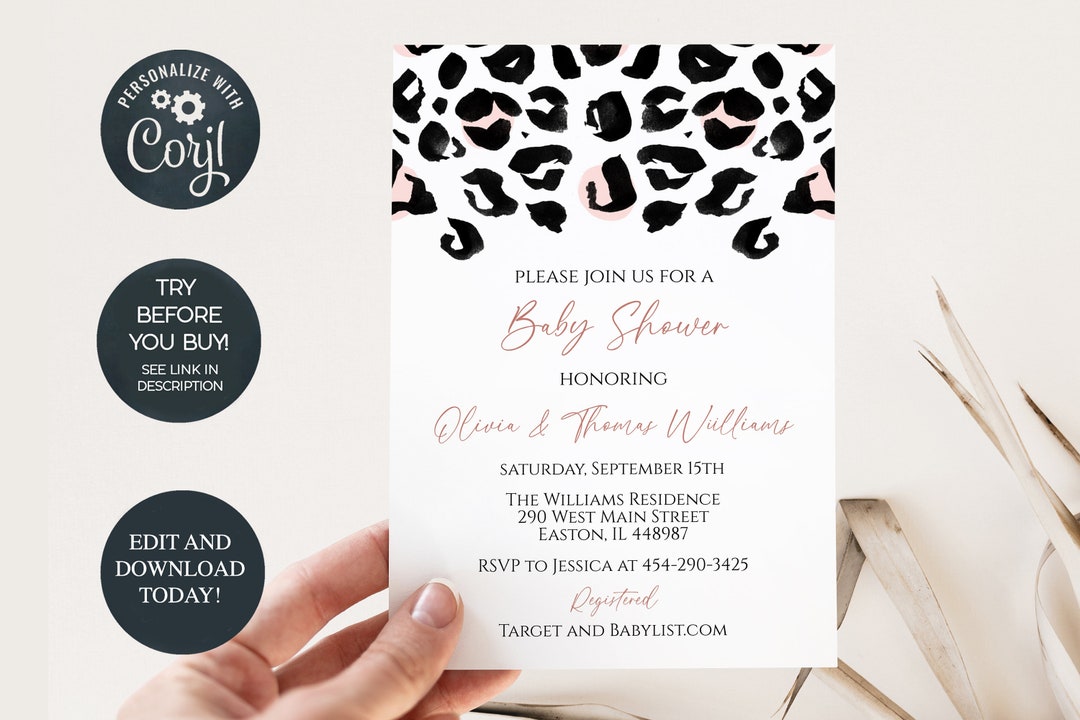 Leopard Baby Shower Invitation, Cheetah, Leopard, Baby Shower, Girl ...