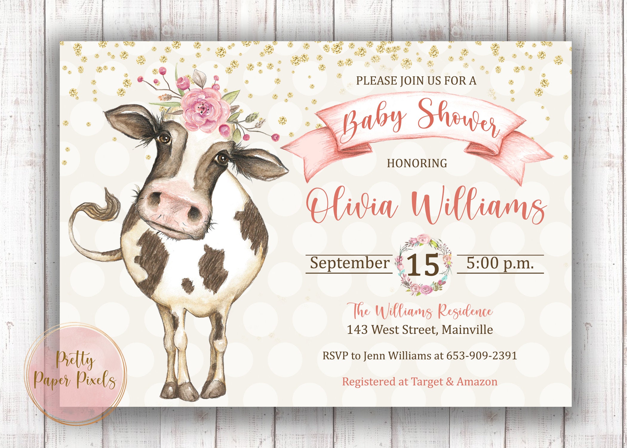 Cow Baby Shower Invitation, Cow, Baby Shower, Girl, Farm, Baby Girl ...