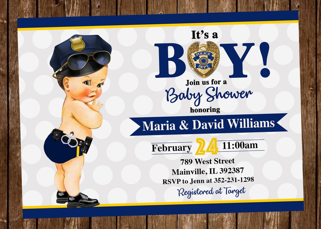 Police Baby Shower Invitation, Police, Boy, Baby Shower, Invitation ...
