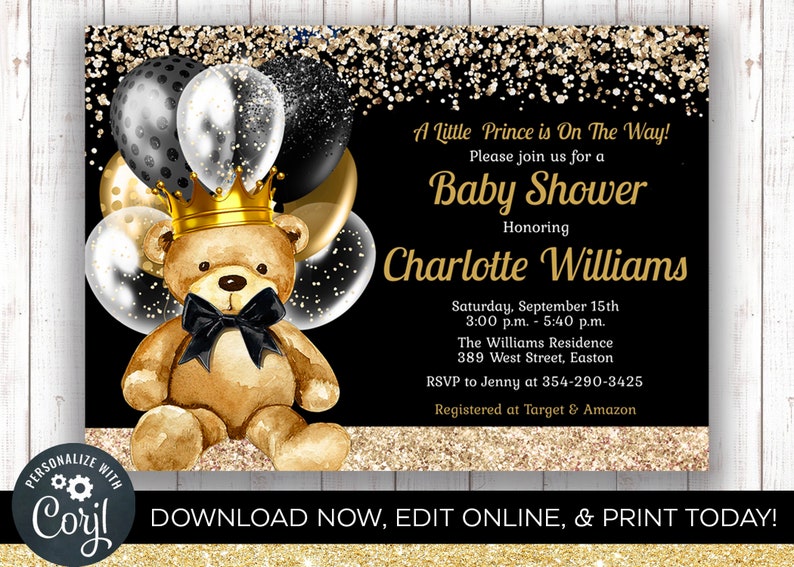 Prince Teddy Bear Baby Shower Invitation Royal Prince King - Etsy