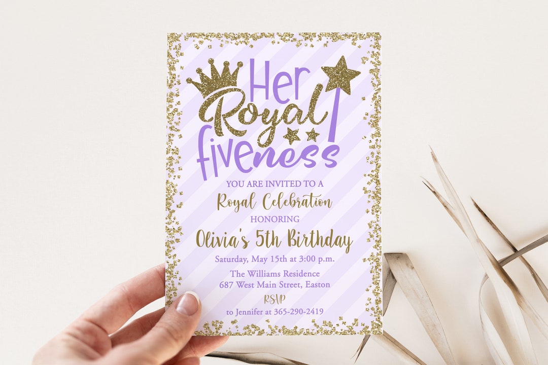 Fifth Birthday Invitation, Her Royal Fiveness, Princess Birthday ...