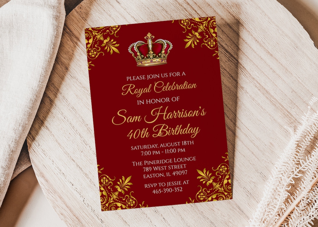 Instant Download - Royal Birthday Party Invitation - King Queen - Red ...