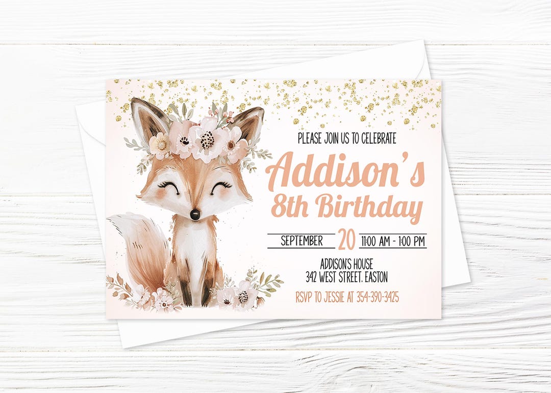 Fox Girl Birthday Party Invitation, Woodland, Boho, Invitation, Floral ...