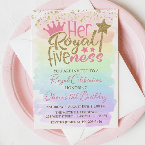 Royal Fiveness Invitation Fifth Birthday 5th Five - Etsy