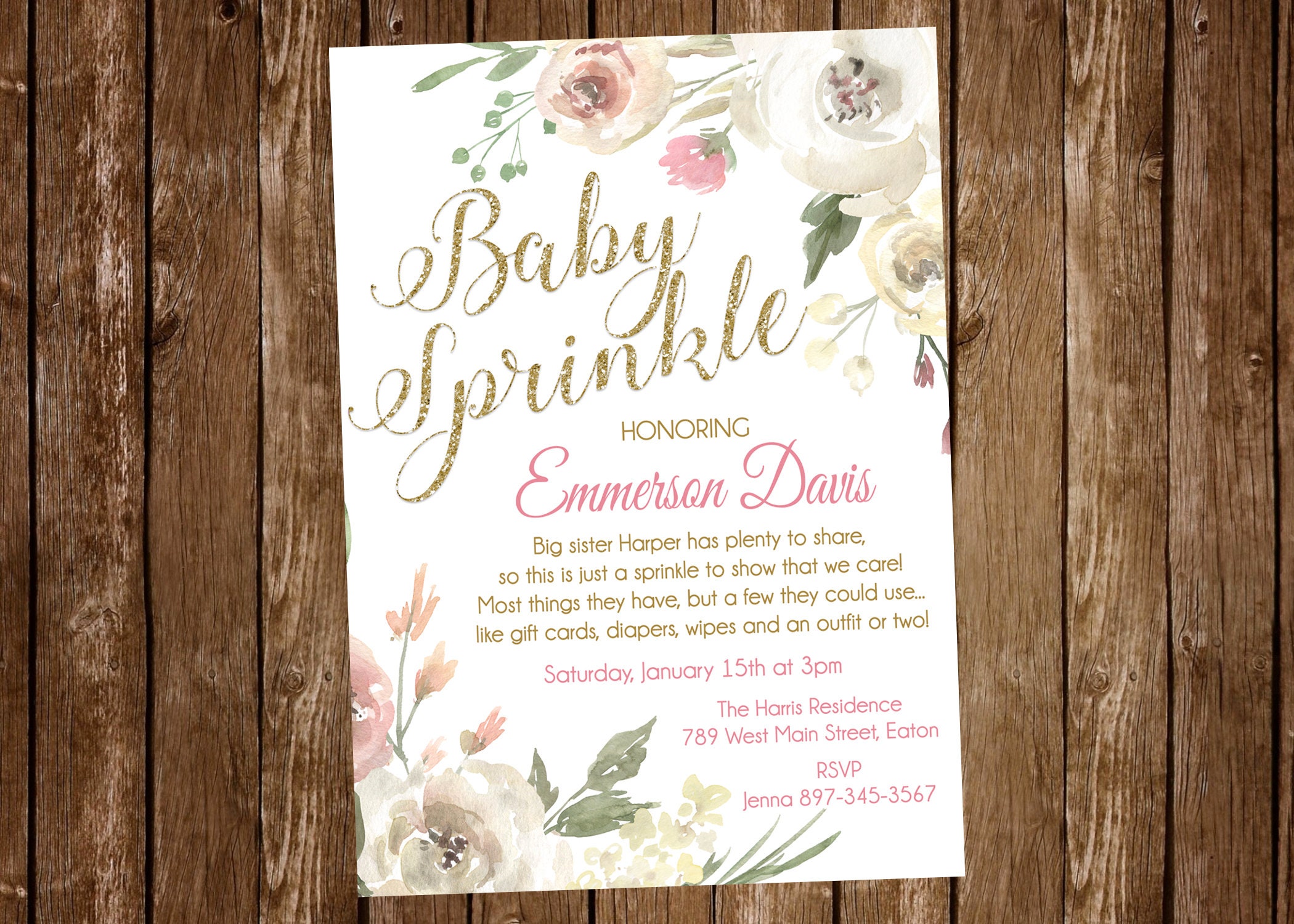 Baby Sprinkle Invitation Baby Sprinkle Baby Shower Floral | Etsy