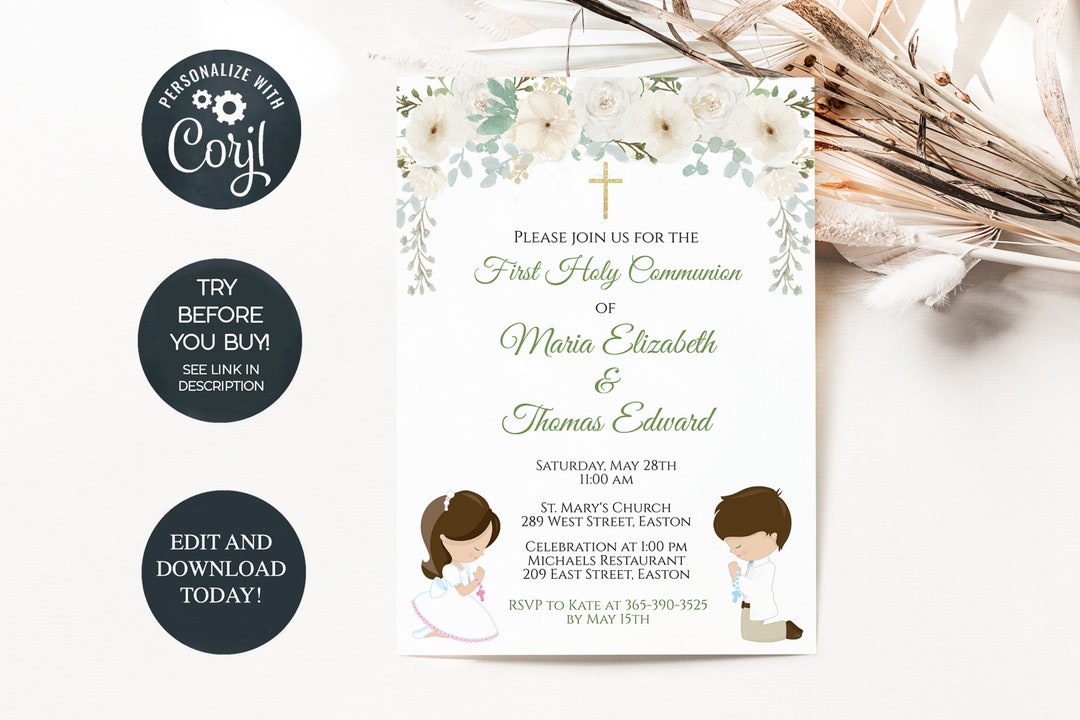 First Holy Communion Invitation Invitation, Joint, Brother, Sister ...