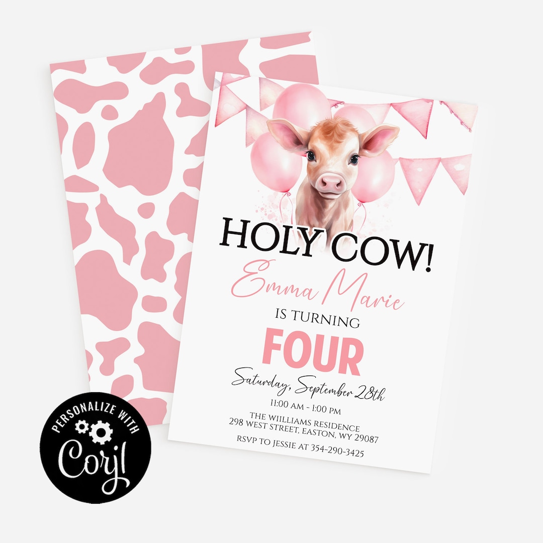 INSTANT DOWNLOAD, Cow Girl Birthday Party Invitation, Farm, Cow Print ...