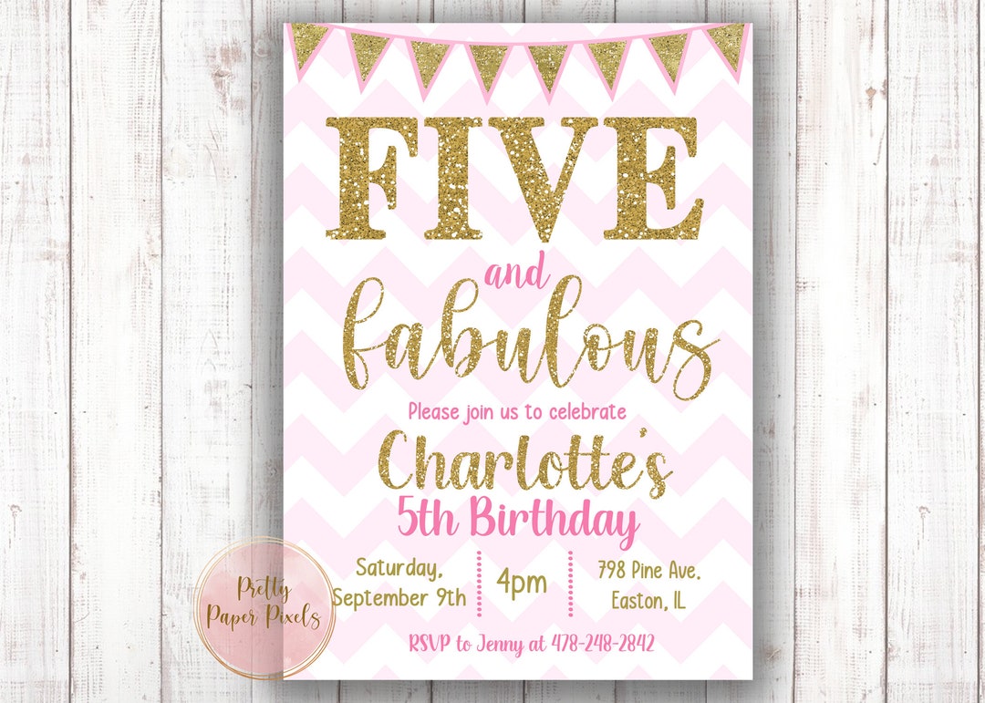 FIVE and Fabulous, Birthday Party Invitation, Five, Fabulous, Pink ...