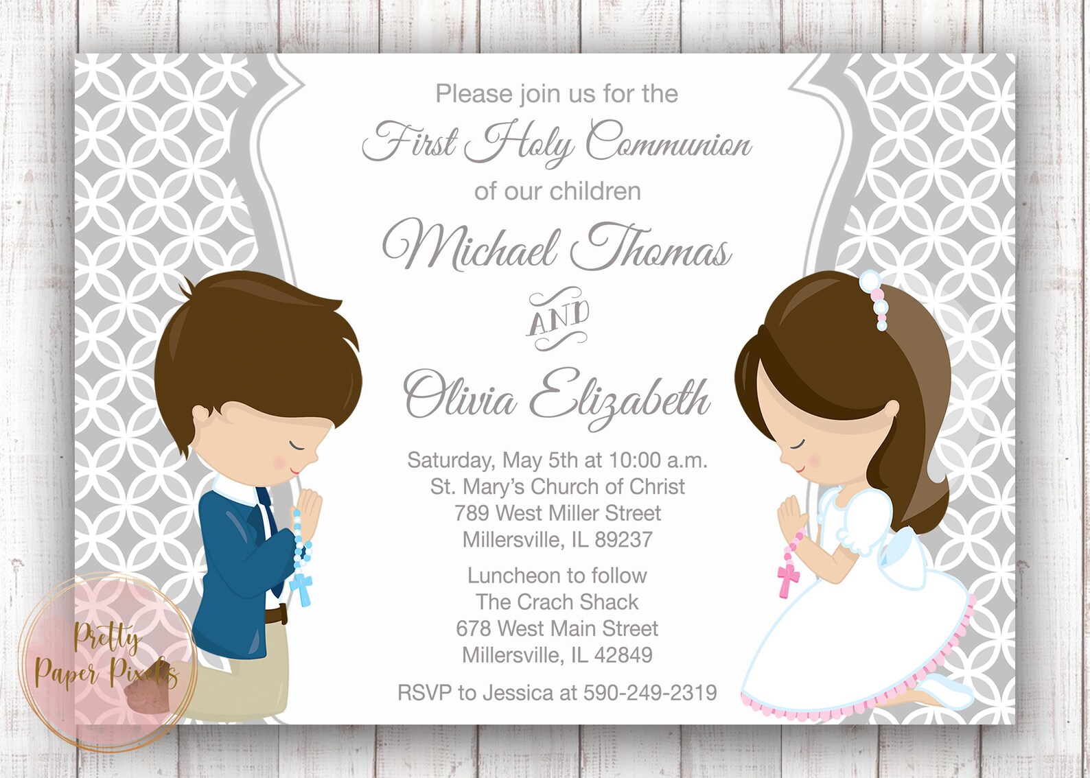 First Holy Communion Invitation for Siblings, Twins, Cousins, Choose ...