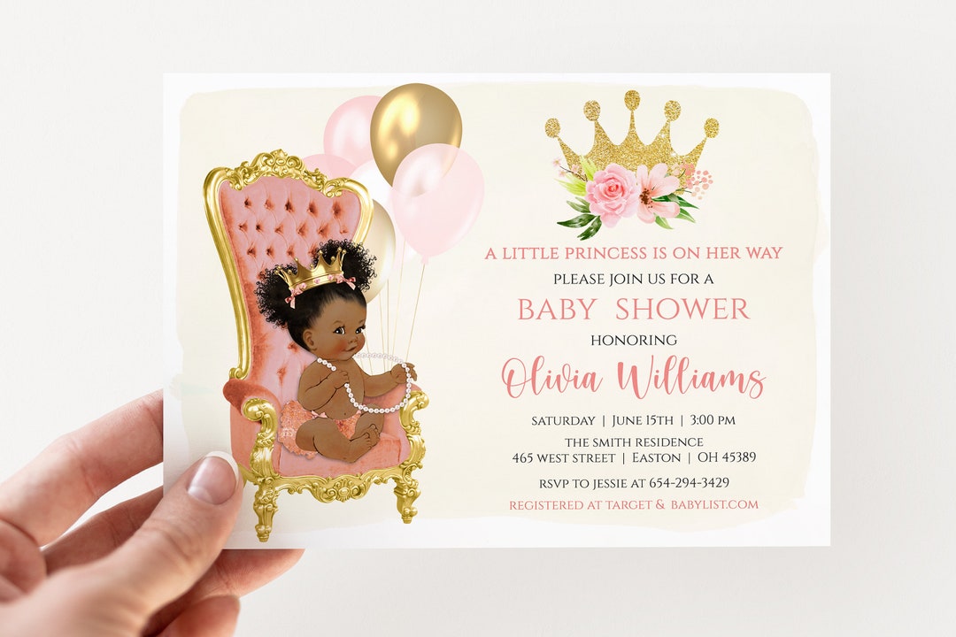 Princess Royal Baby Shower Invitation - Baby Girl - Pink and Gold ...