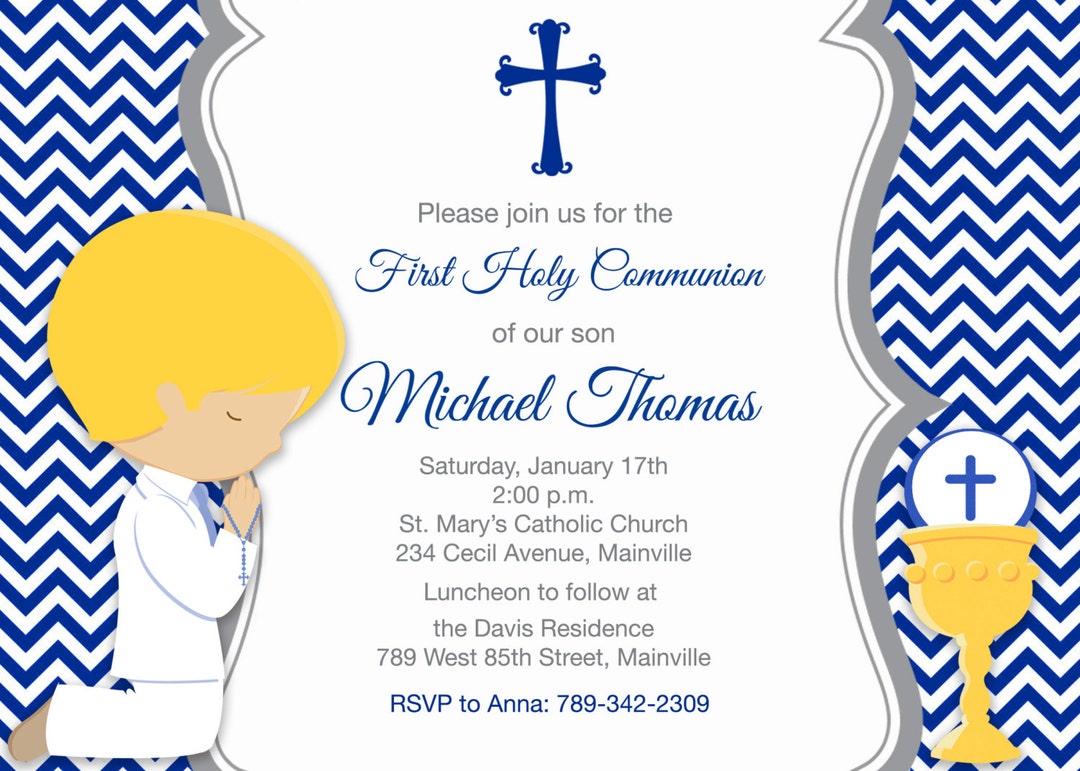 First Communion Invitation, Boy, ANY HAIR COLOR -, Digital or Printed ...