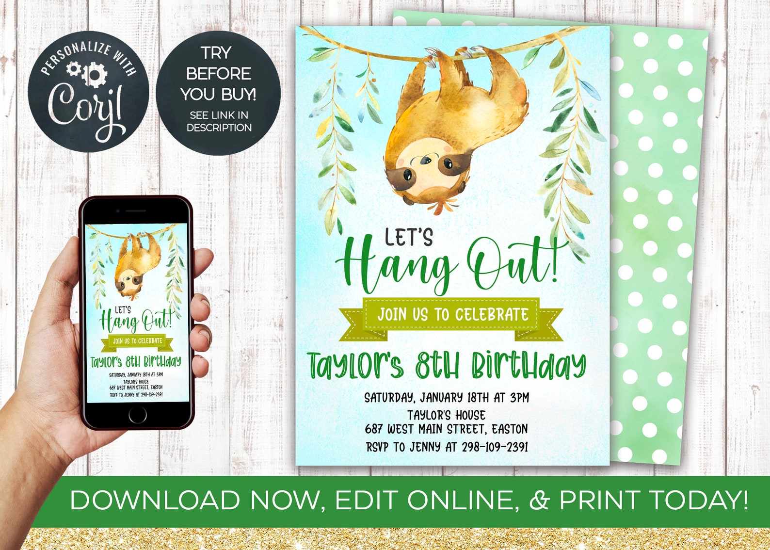 Sloth Birthday Party Invitation Sloth Party Sloth Invite - Etsy