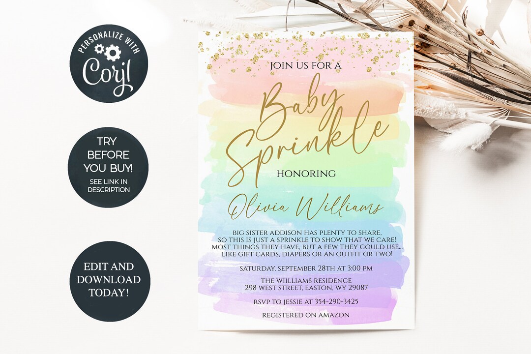Rainbow Baby Sprinkle Invitation, Baby Girl, Sprinkle, Baby Shower ...