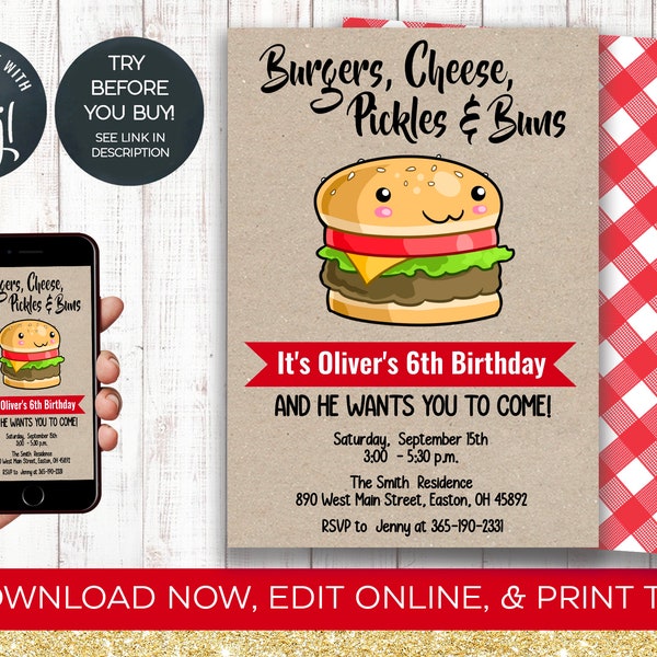 Burger Birthday Party Invitation - Etsy