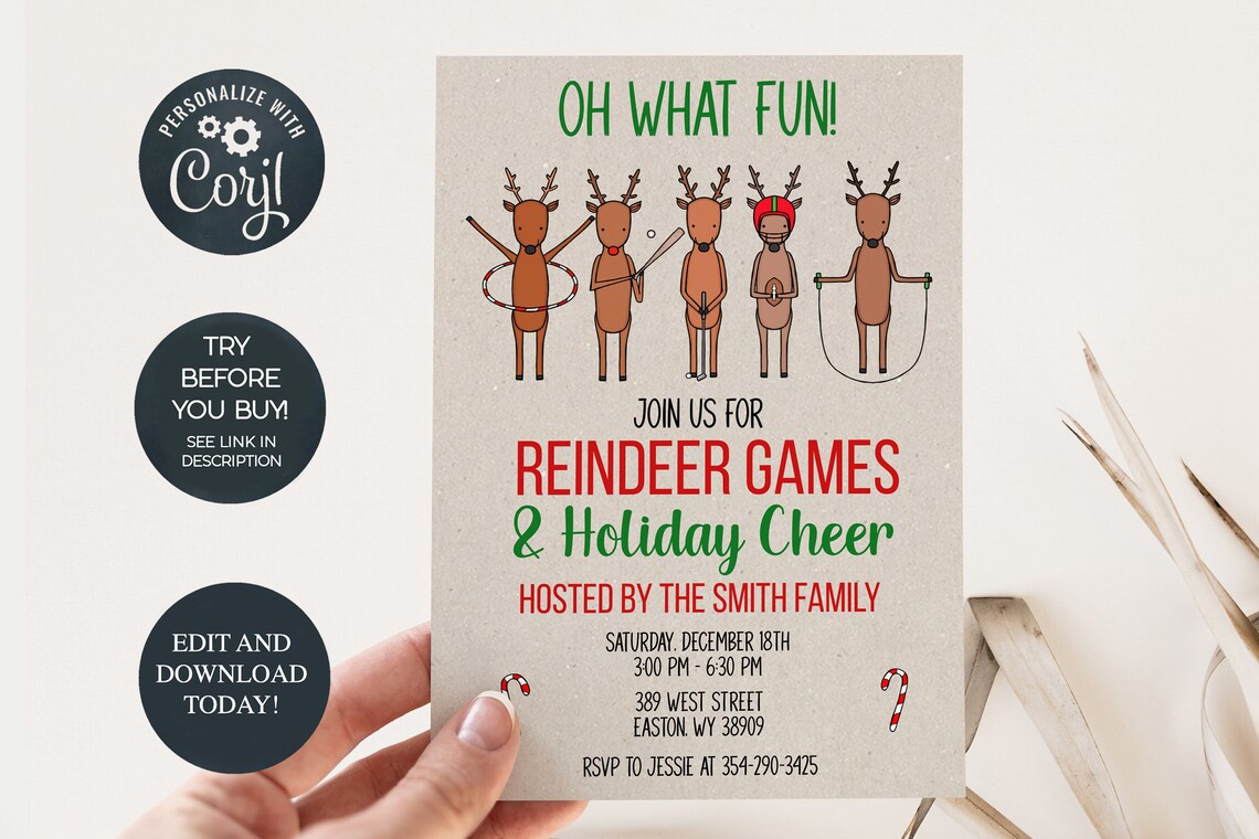 Reindeer Games Holiday Christmas Party Invitation, Reindeer, Party ...