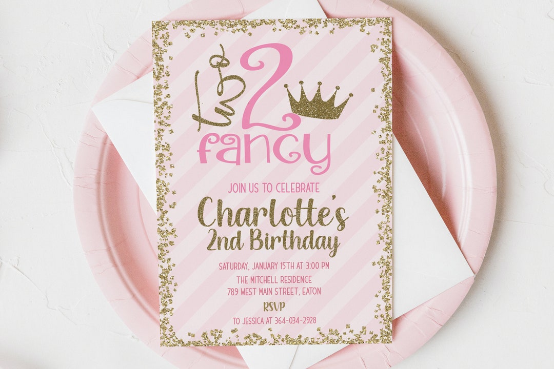 Two Fancy 2nd Birthday Party Invitation, Pink. Gold, 2nd Birthday, Two ...