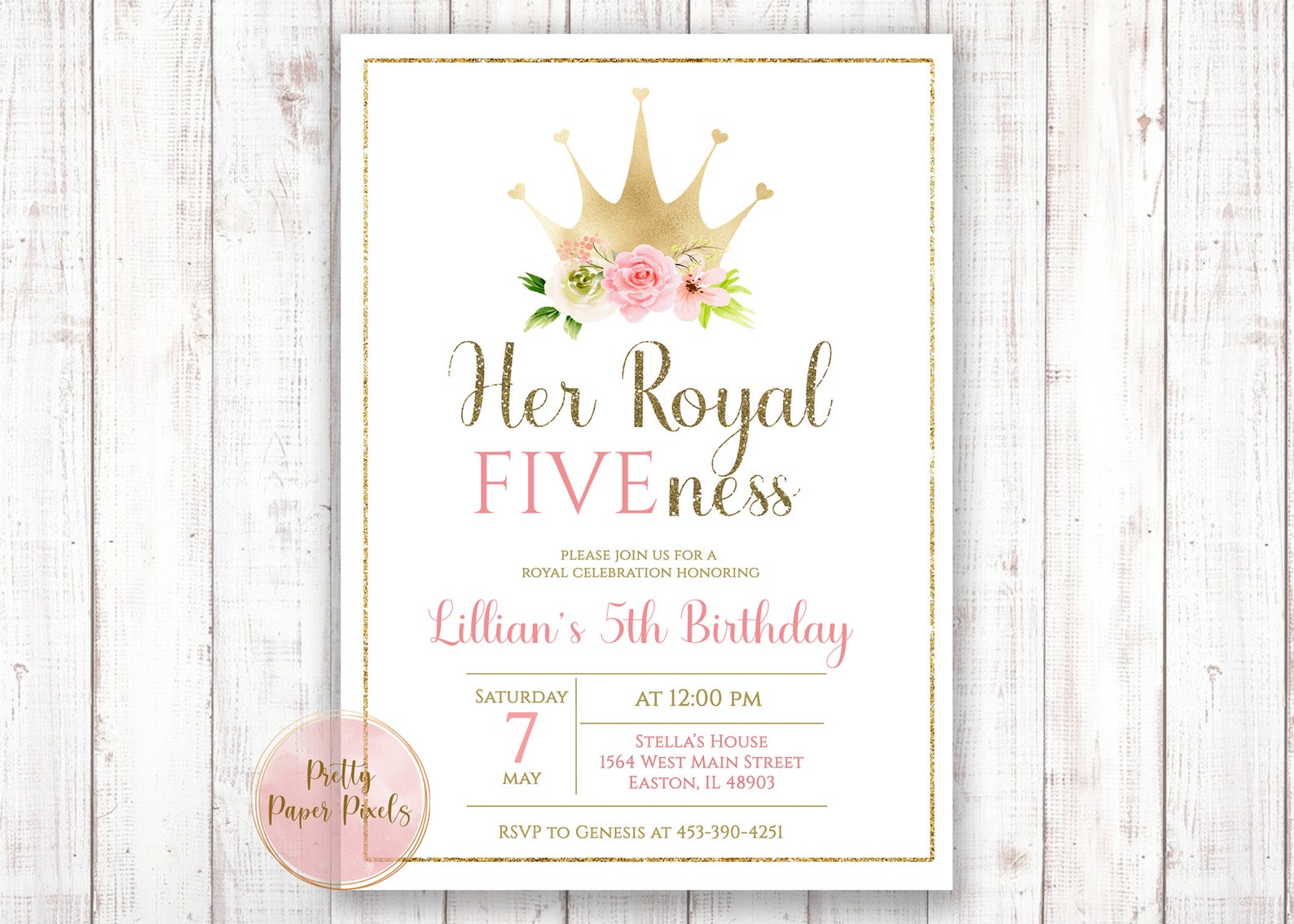 Fifth Birthday Invitation Royal Fiveness Princess Birthday - Etsy