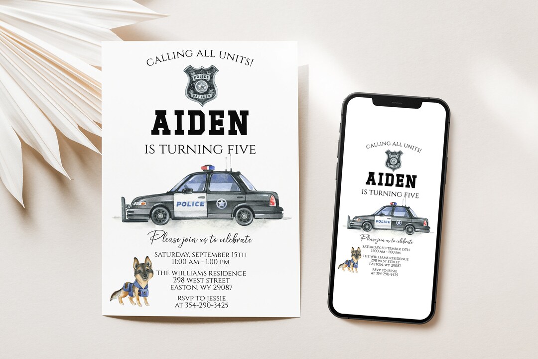 INSTANT DOWNLOAD Police Cop Car Birthday Party Invitation, Police ...