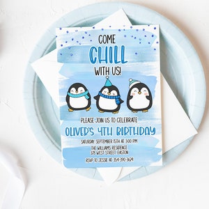 Instant Download - Penguin Birthday Party Invitation - Chill ...