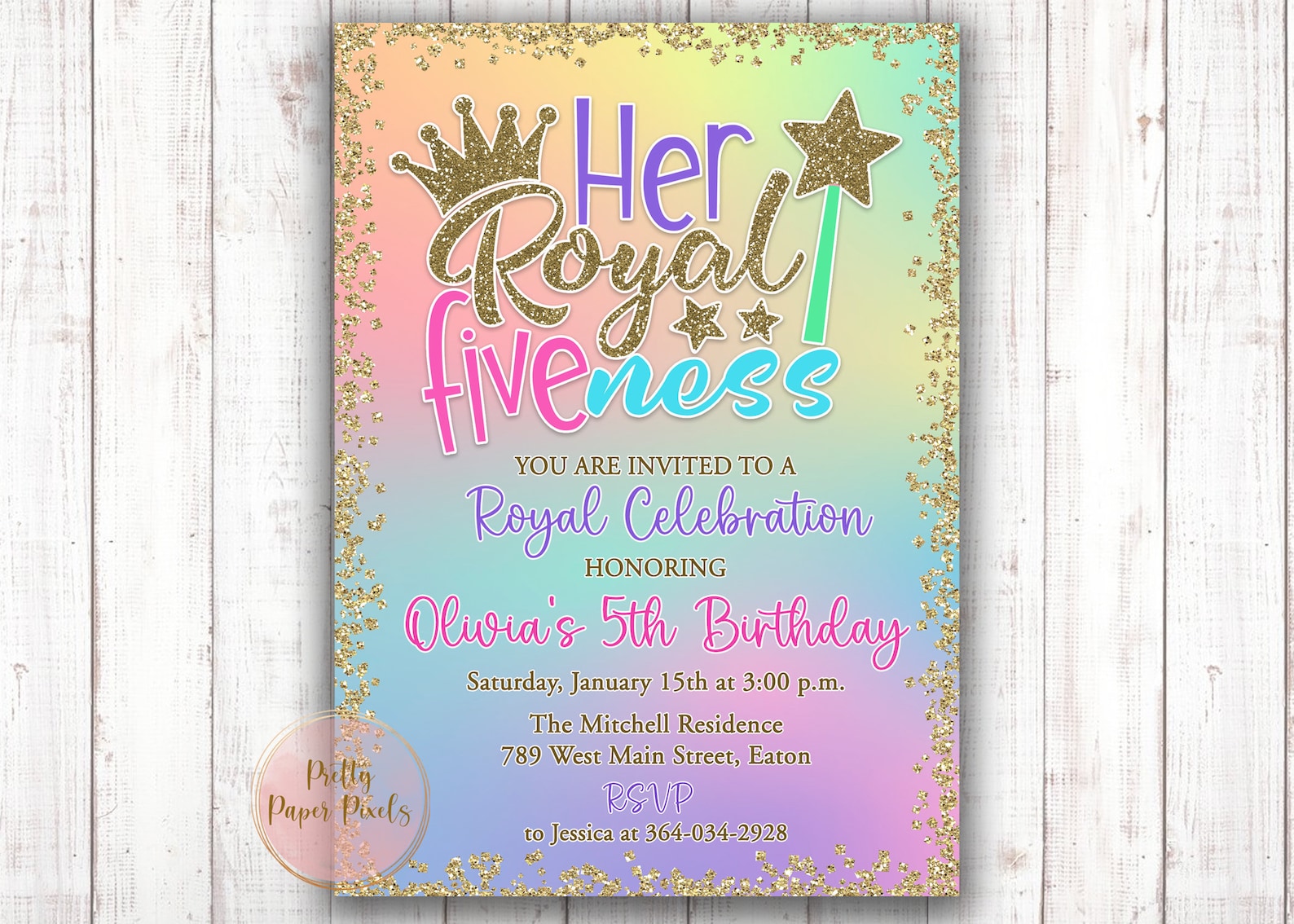 Fifth Birthday Invitation, Her Royal Fiveness, Princess Birthday ...