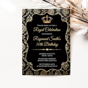 Royal Prince Birthday Party Invitation, King Invitation, Black and Gold ...