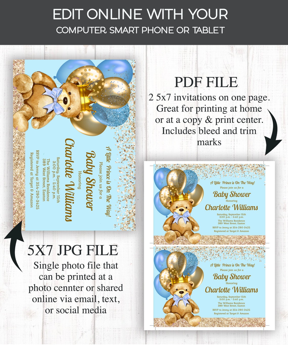 Prince Teddy Bear Baby Shower Invitation Royal Prince King - Etsy