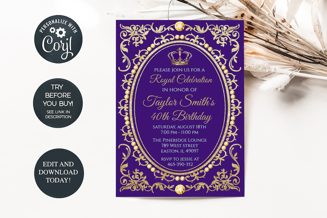 Instant Download - Royal Birthday Party Invitation - King Queen ...