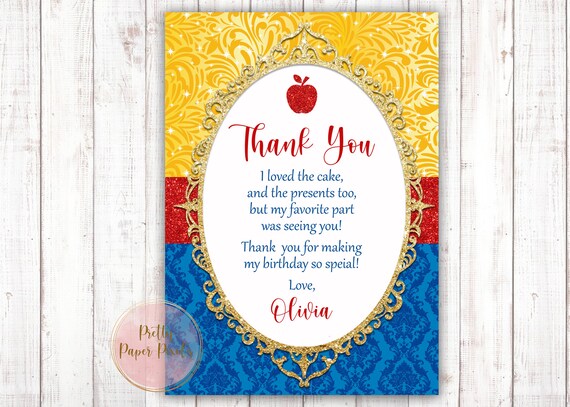 Snow White Thank You Card Snow White Princess Apple - Etsy