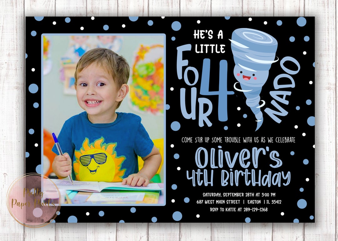 Fournado Birthday Invitation, Fourth Birthday Invitation, Tornado, Boy ...