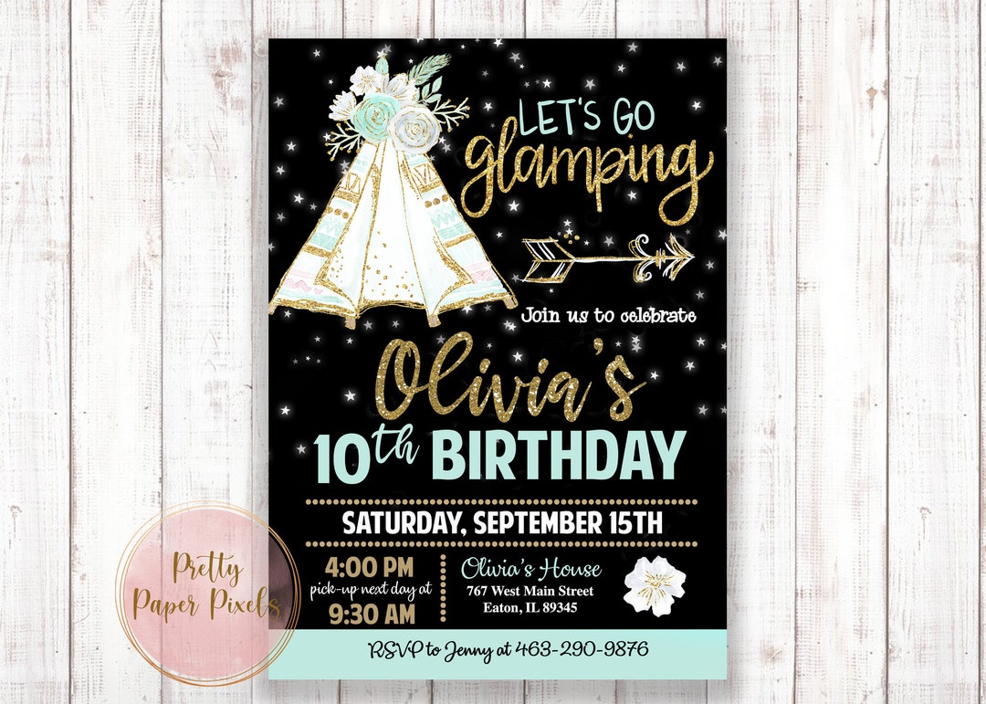 Glamping Birthday Invitation Glamping Sleepover Slumber - Etsy