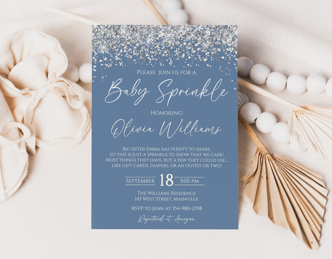 Boy Baby Sprinkle Invitation, Baby, Baby Boy, Sprinkle, Blue, Silver ...