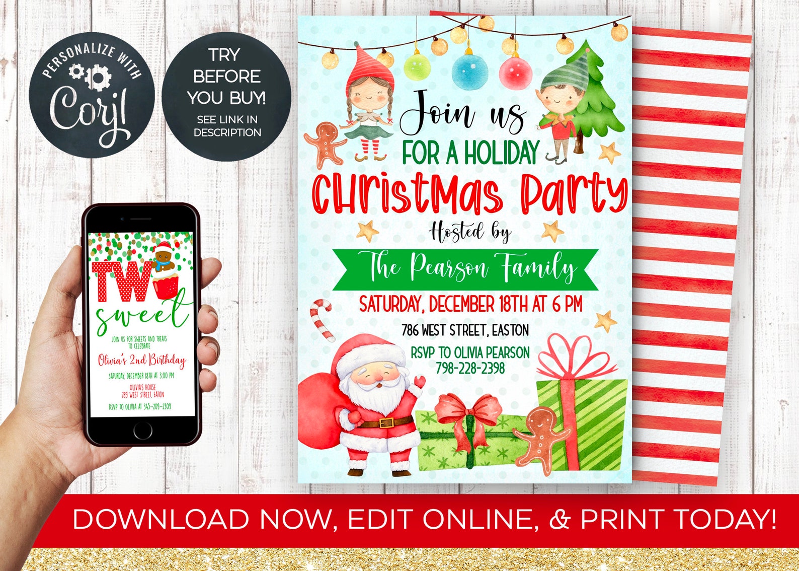 EDITABLE Christmas Party Invitation, Holiday Party, Christmas, Kids ...