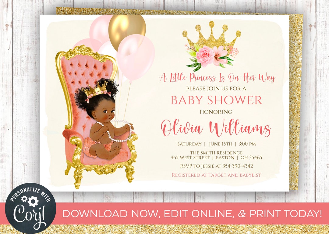 INSTANT DOWNLOAD, Princess Baby Shower Invitation, Princess, Baby ...