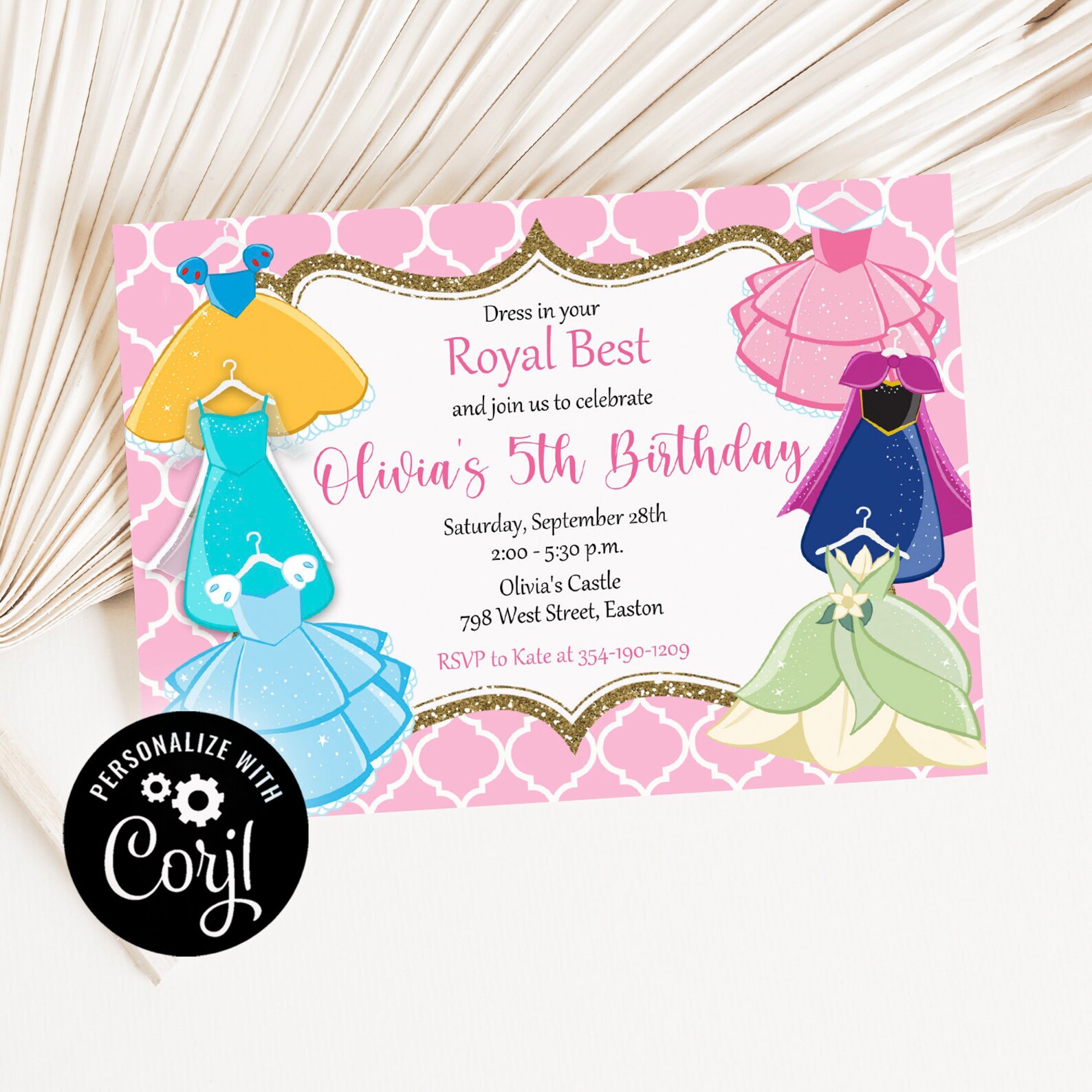 INSTANT DOWNLOAD, Princess Dress Birthday Party Invitation, Girls ...