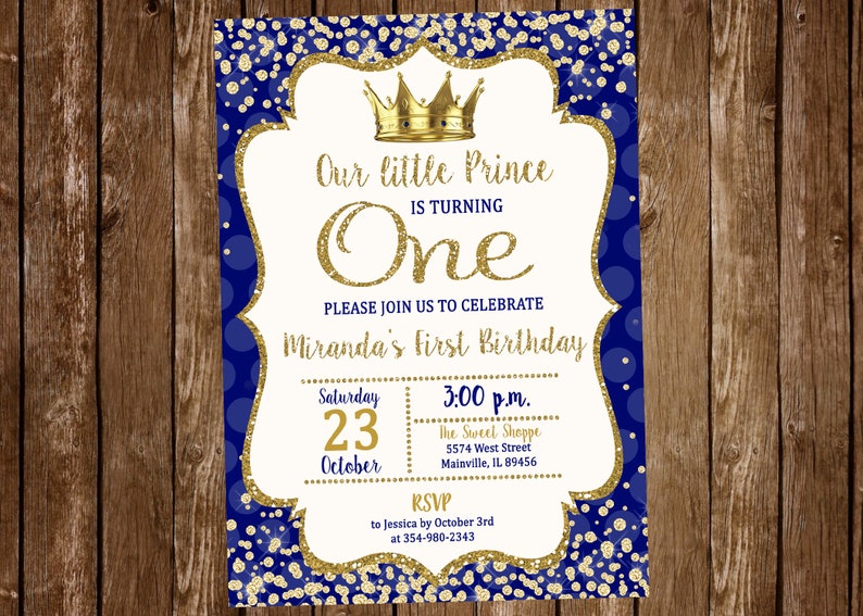 Prince Invitation One Prince First Birthday Invitation Blue | Etsy