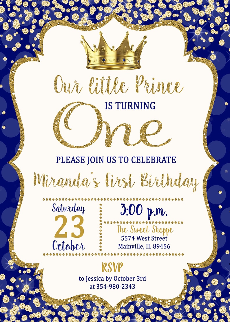 Prince Invitation One Prince First Birthday Invitation Blue | Etsy