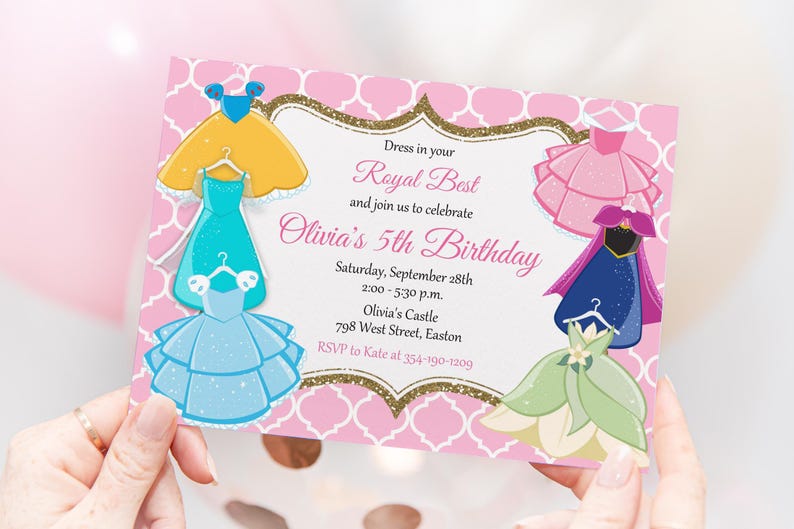 Princess Dress Birthday Party Invitation, Girls Princess Dress up Party ...