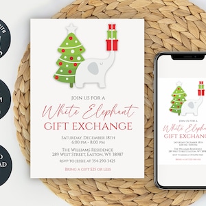 White Elephant Invitation, Gift Exchange, Elephant, Christmas, Holiday ...