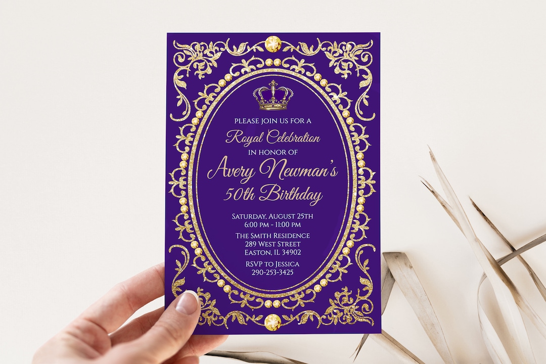 Royal Birthday Party Invitation Purple and Gold - Royal Celebration ...