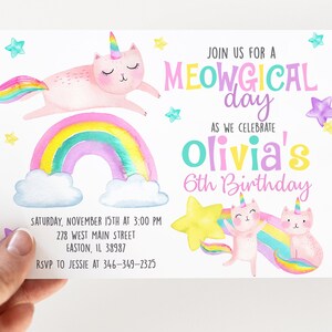 Caticorn Birthday Party Invitation, Cat, Unicorn, Rainbow, Caticorn ...
