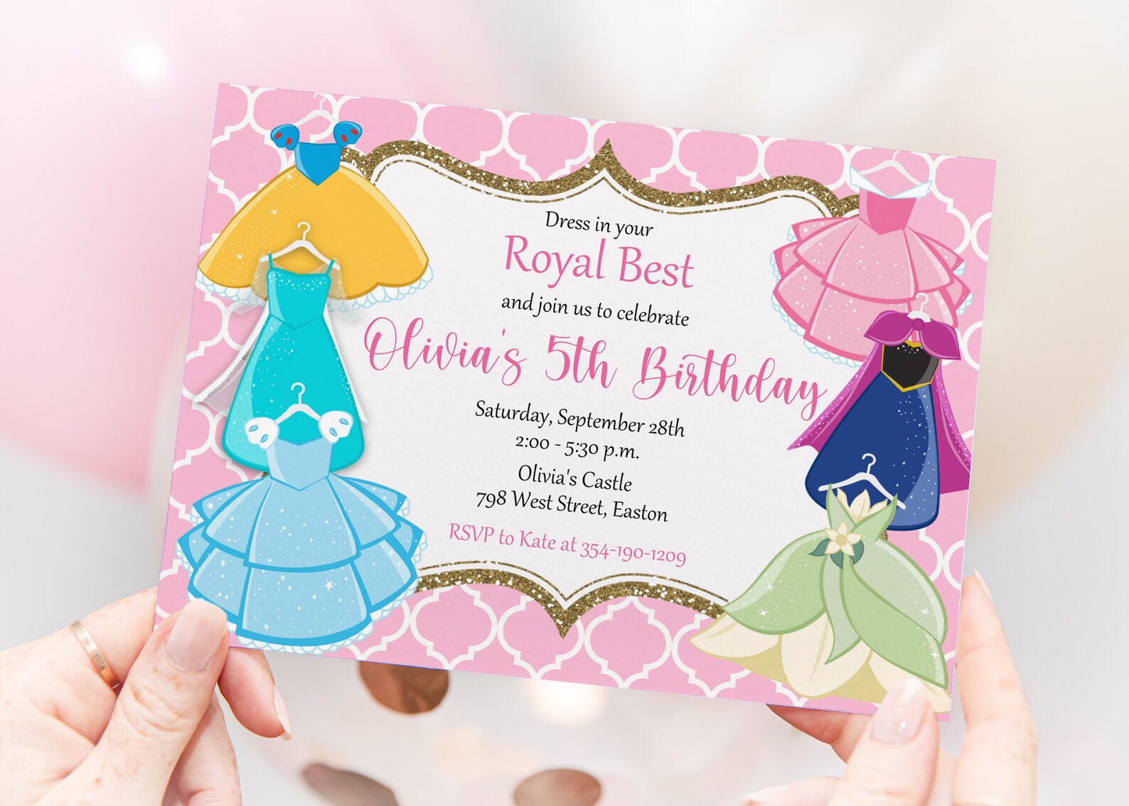 INSTANT DOWNLOAD, Princess Dress Birthday Party Invitation, Girls ...