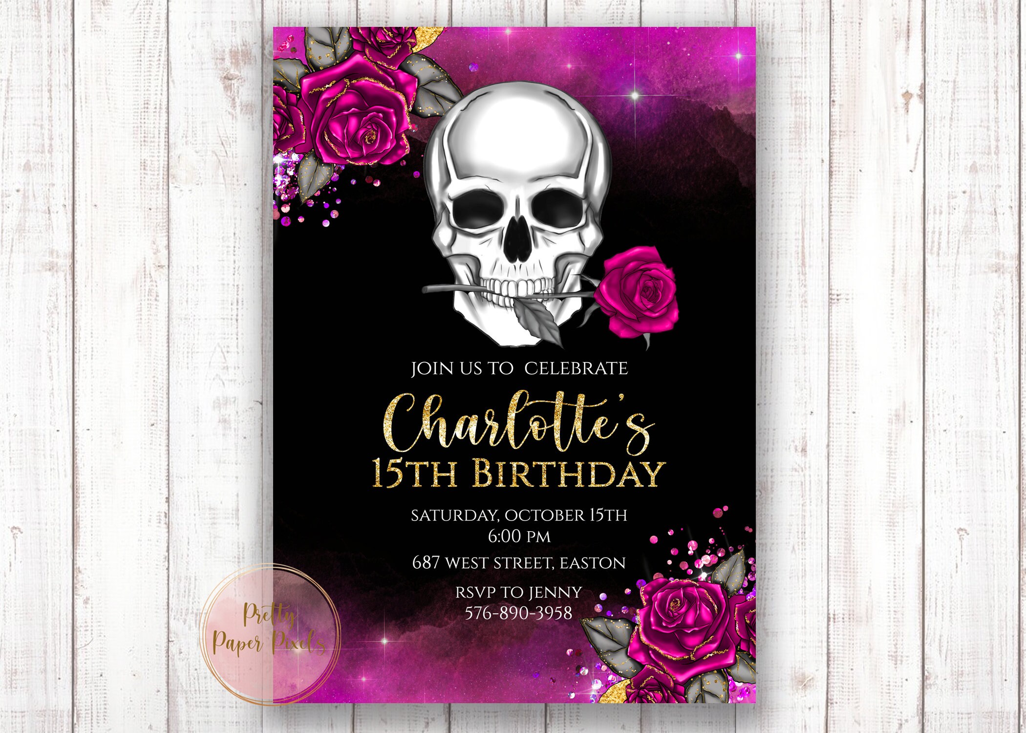 Skull Birthday Party Invitation, Skull, Halloween, Birthday, Teen ...