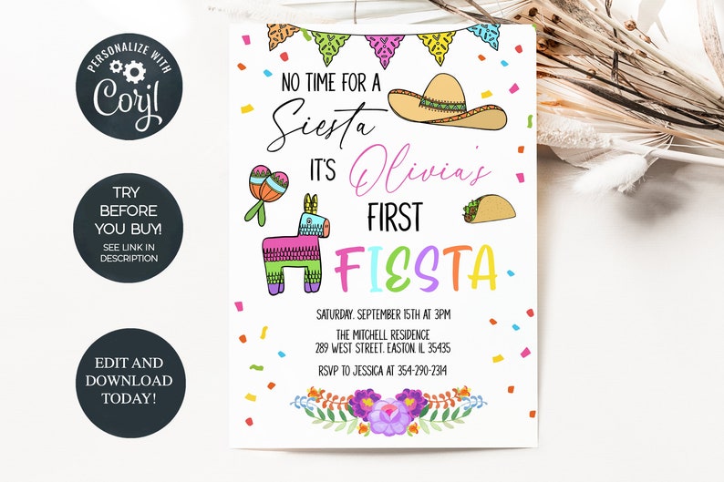 Fiesta Birthday Party Invitation First Birthday One - Etsy
