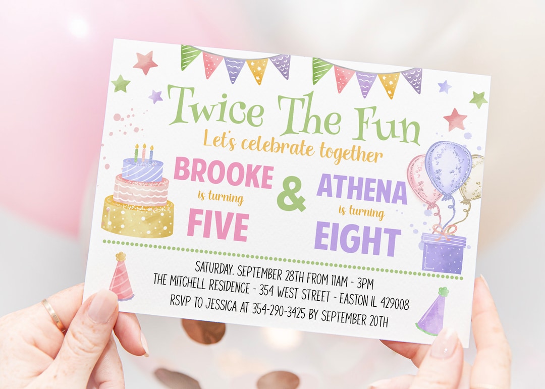 Joint Birthday Party Invitation, Siblings, Sisters, Combined Party ...